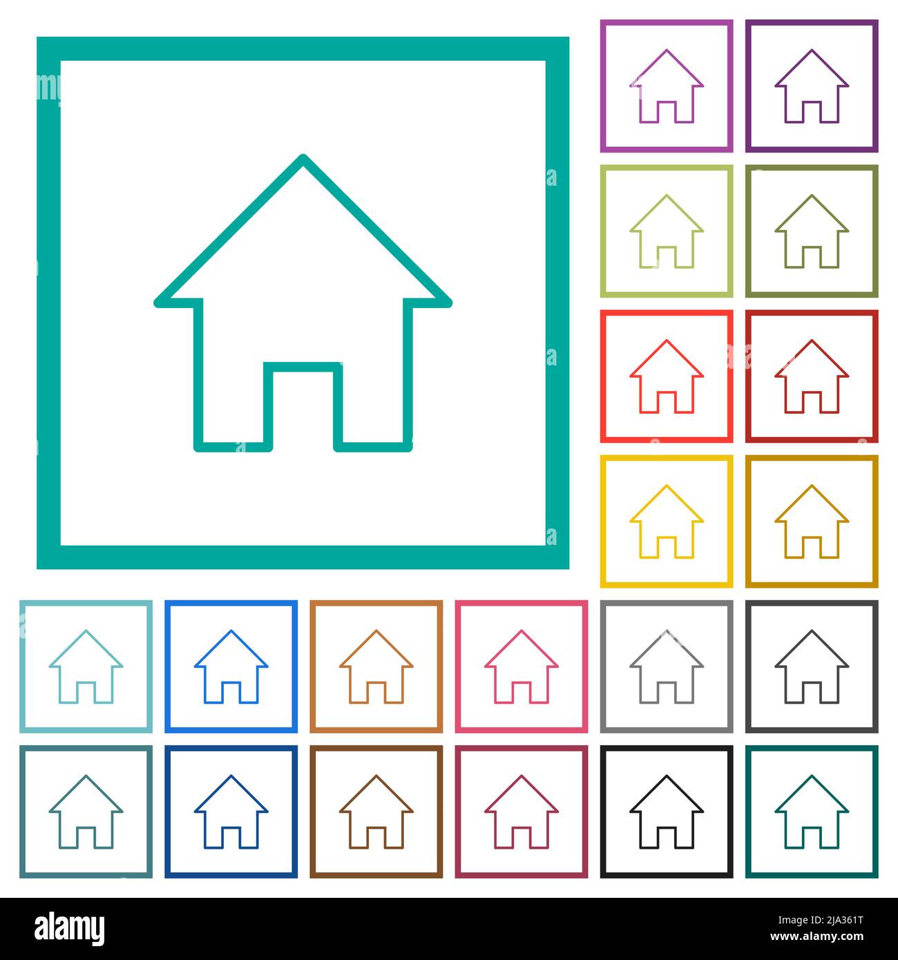 Home Outline Flat Color Icons With Quadrant Frames On White Background Stock Vector Image And Art