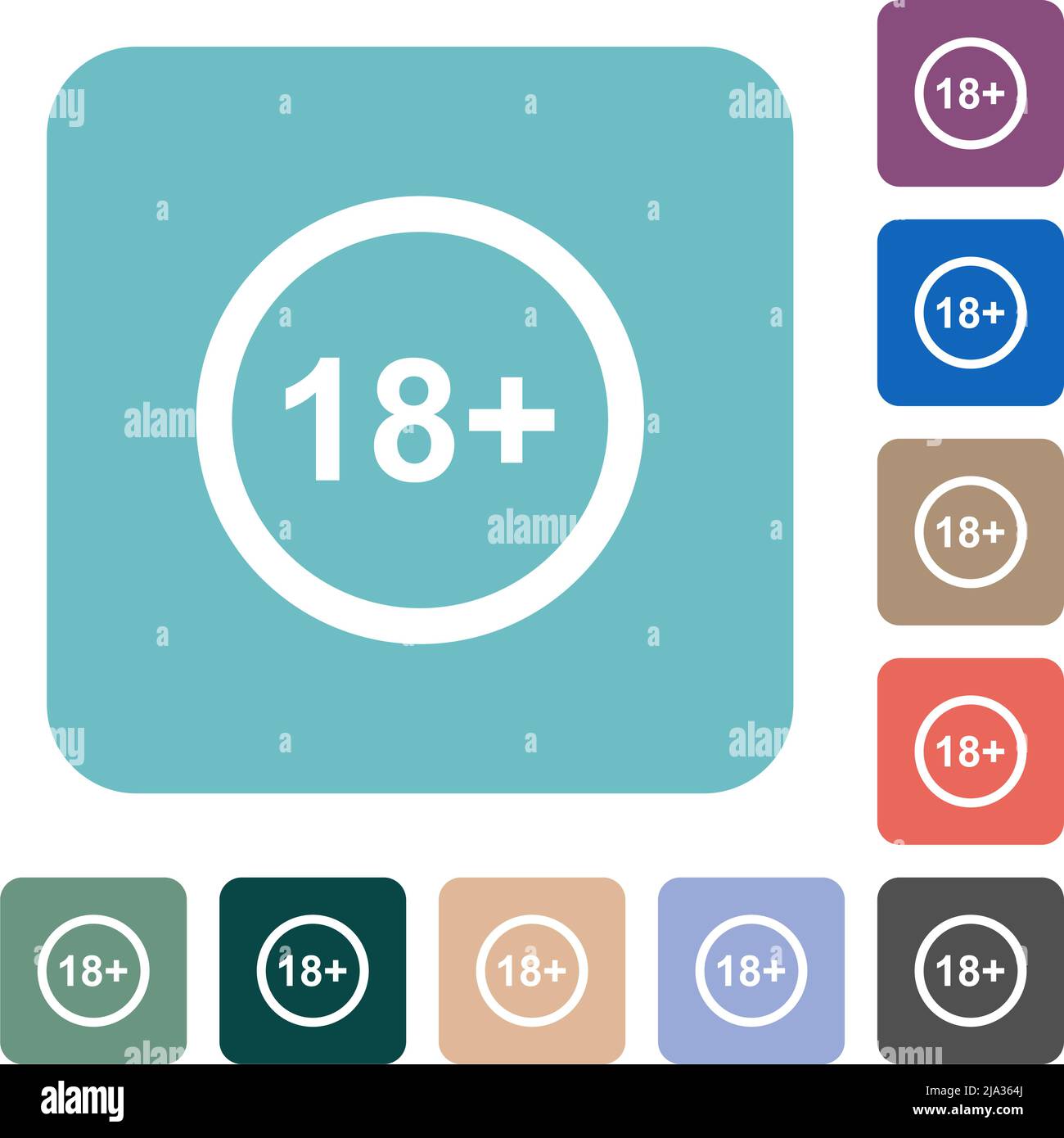 Allowed above 18 years only white flat icons on color rounded square ...