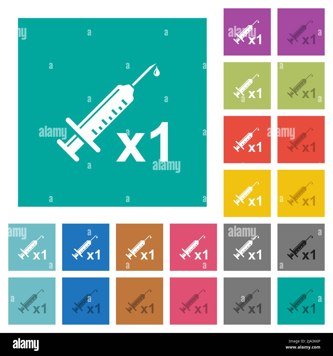First vaccine dose multi colored flat icons on plain square backgrounds ...