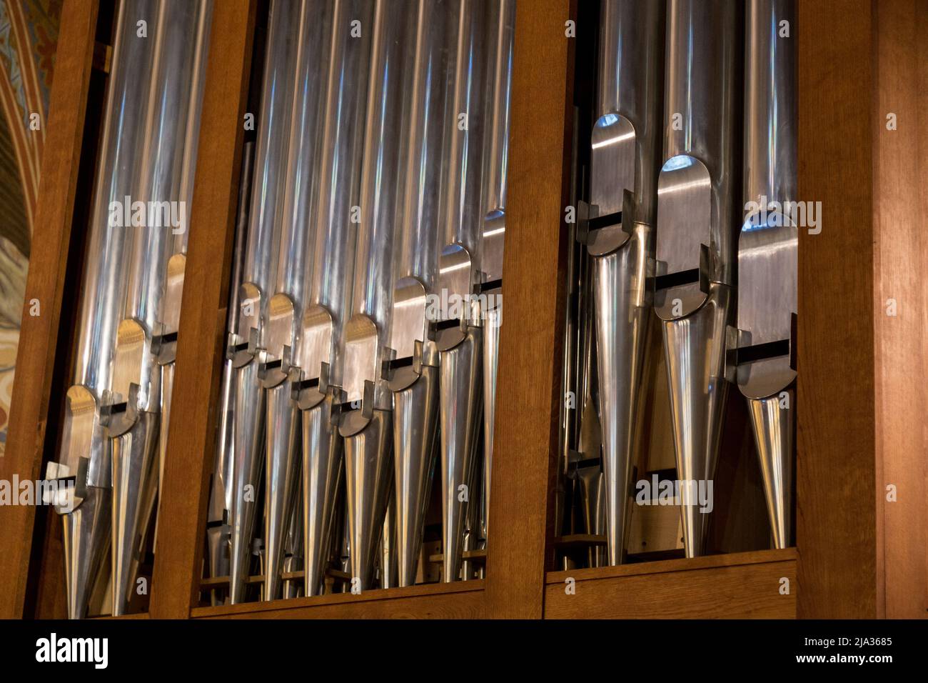 Close-up of modern steel organ pipe Stock Photo - Alamy