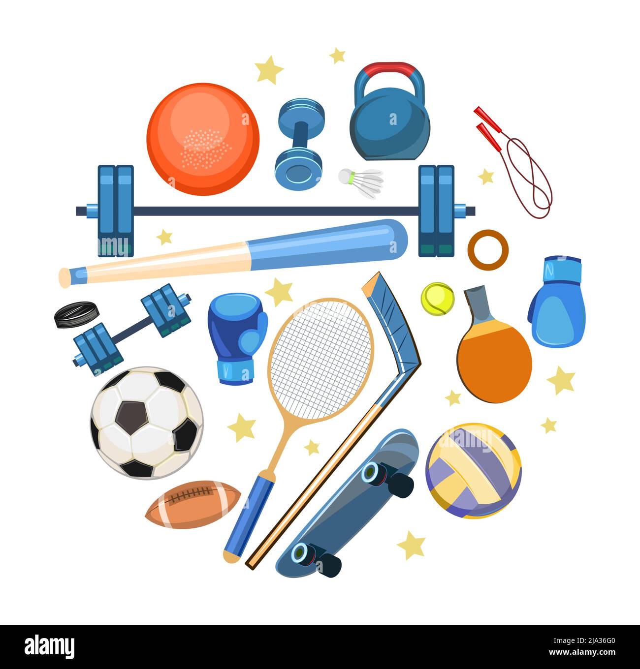 Sports equipment for athletes. Round composition. Set of tools. Symbol ...