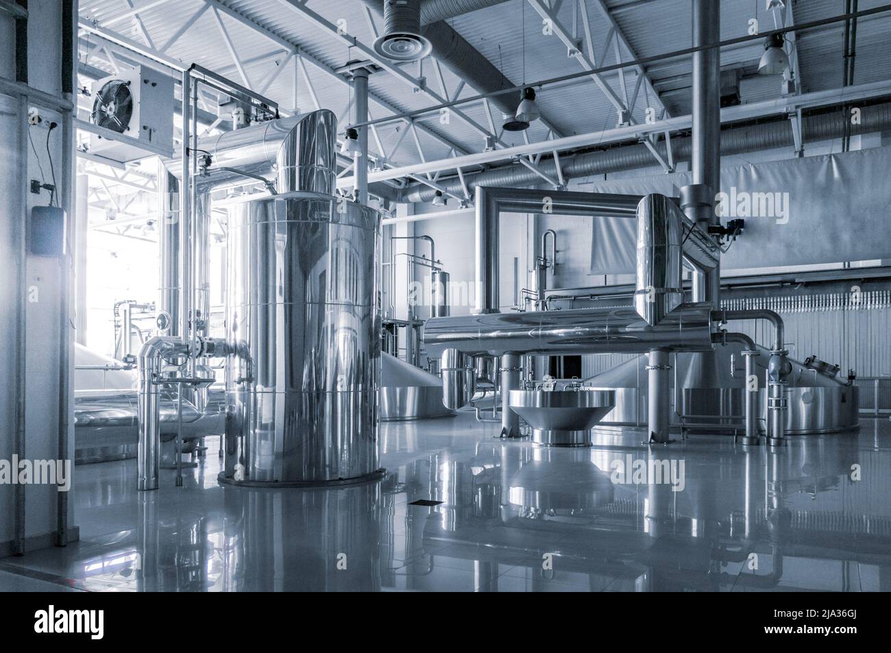 Modern interior of a brewery mash vats metal containers Stock Photo - Alamy