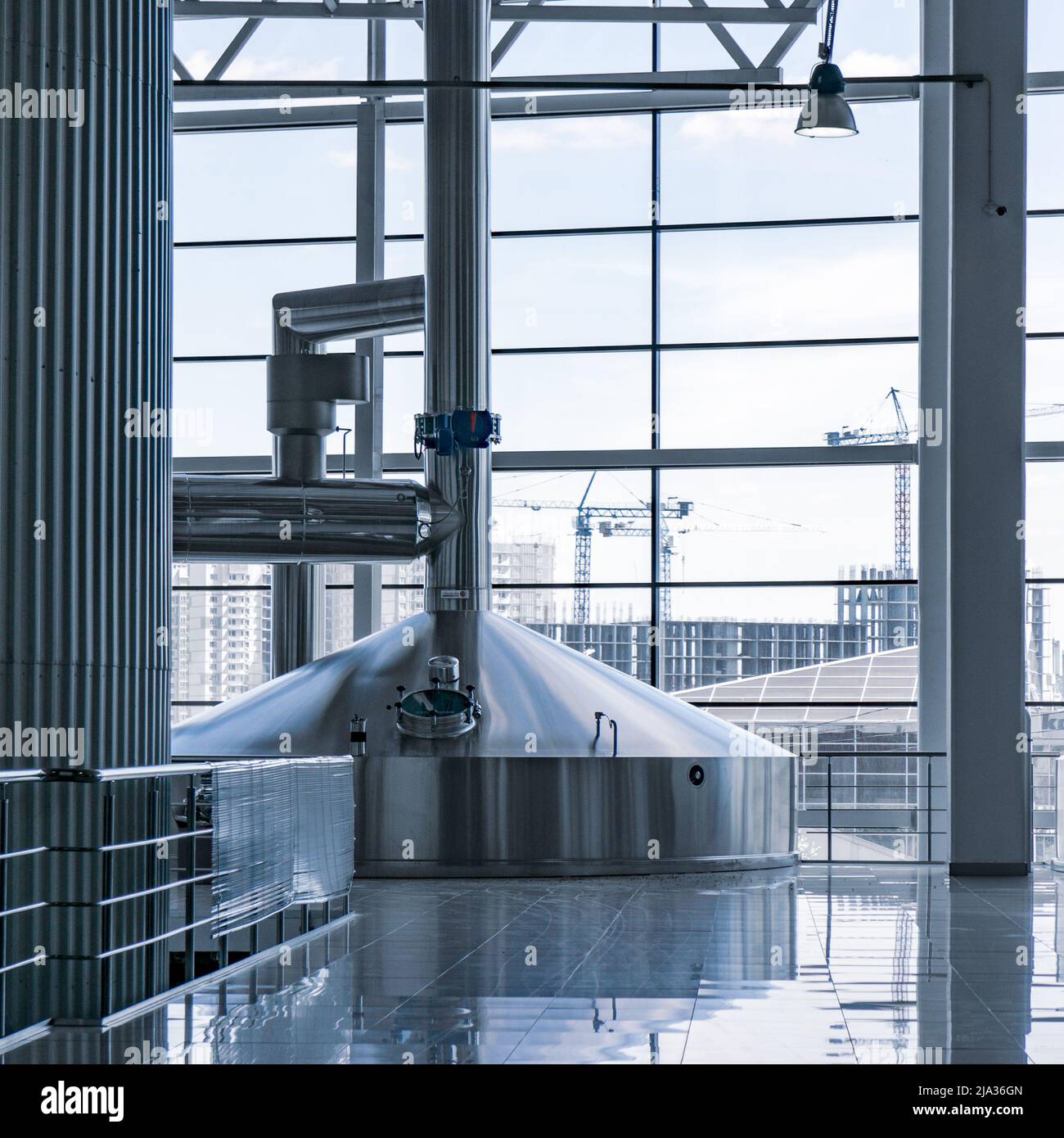 Modern interior of a brewery mash vats metal containers Stock Photo - Alamy