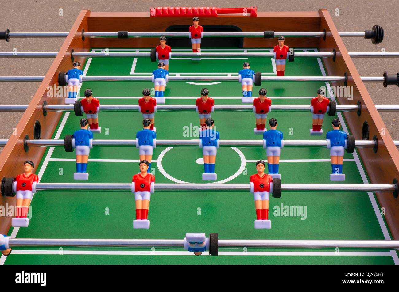 Table football game, Soccer table with red and blue players Stock Photo ...