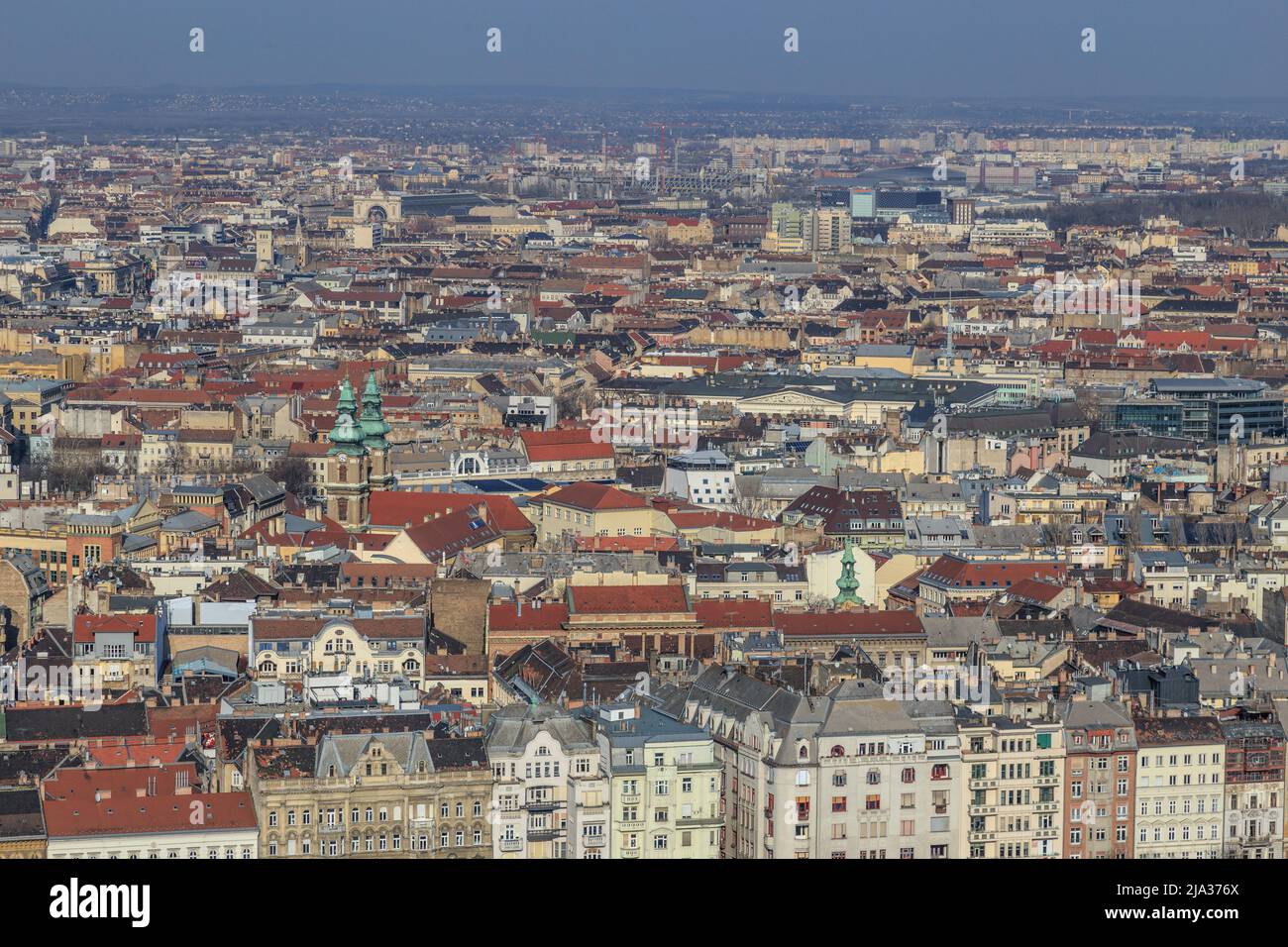 Budapest Aerial panorama many roofs of historic buildings on the banks ...