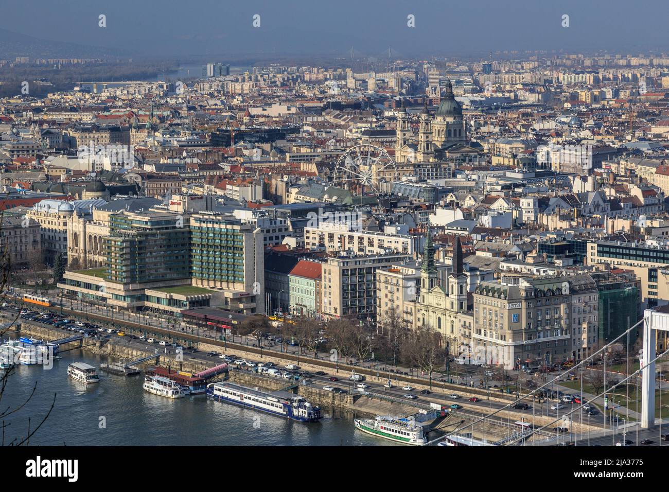 Budapest Aerial panorama many roofs of historic buildings on the banks ...