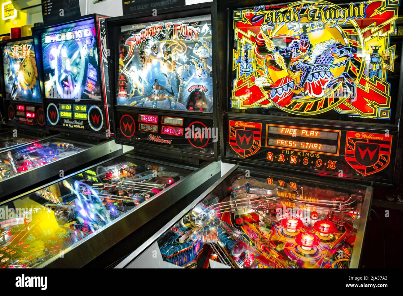 Budapest, Hungary - March 25, 2018: Pinball museum. Pinball table close ...