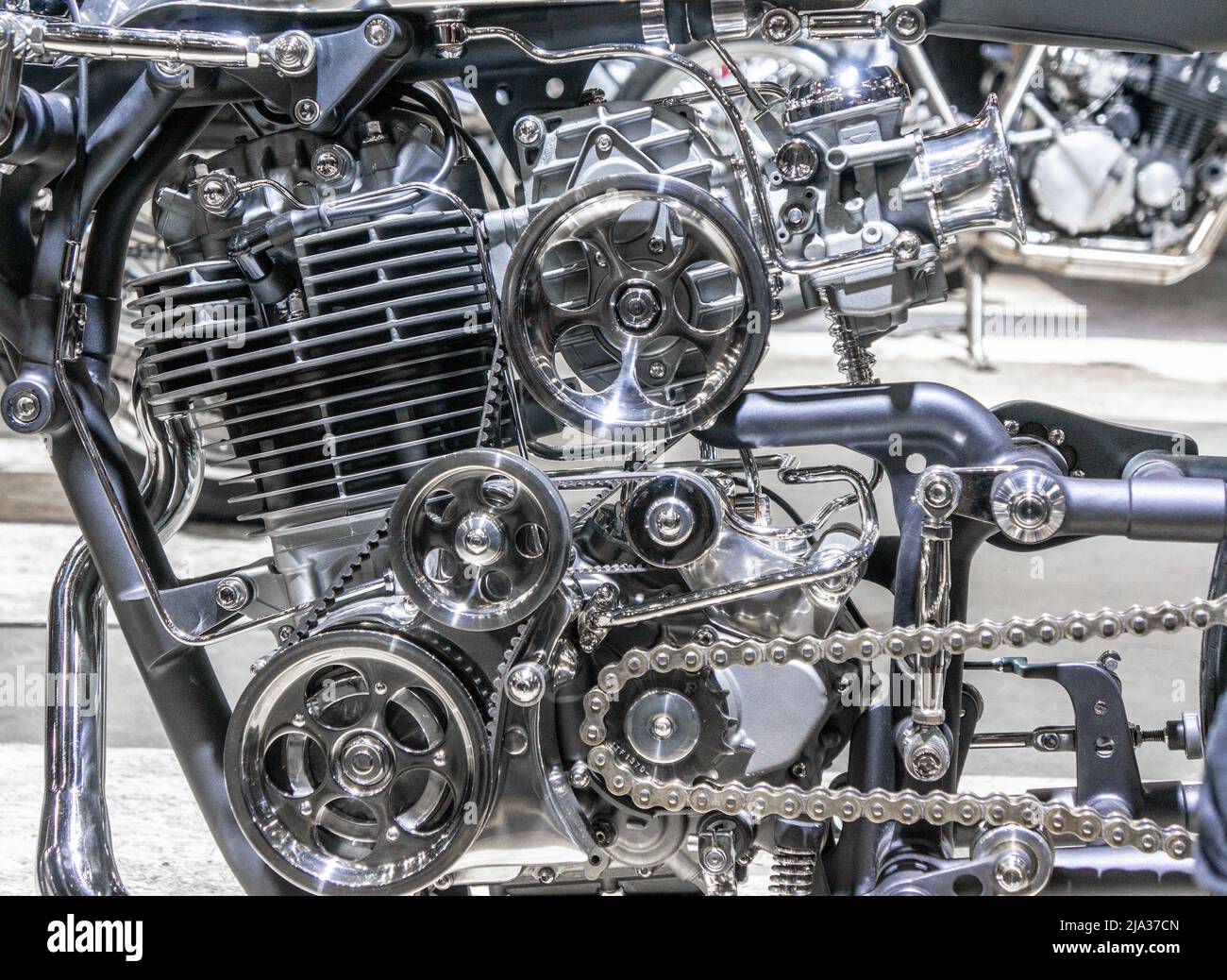 Car engine, concept of modern vehicle motor with metal, chrome, plastic ...