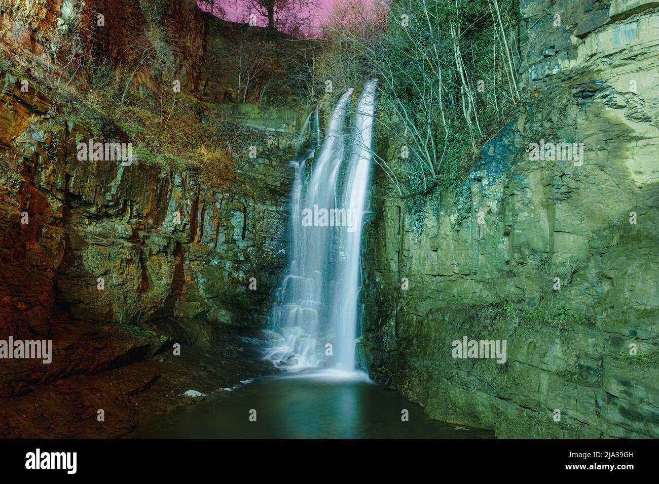Tbilisi, Georgia, Night Scenic View Of Leghvtakhevi waterfall in rvier ...