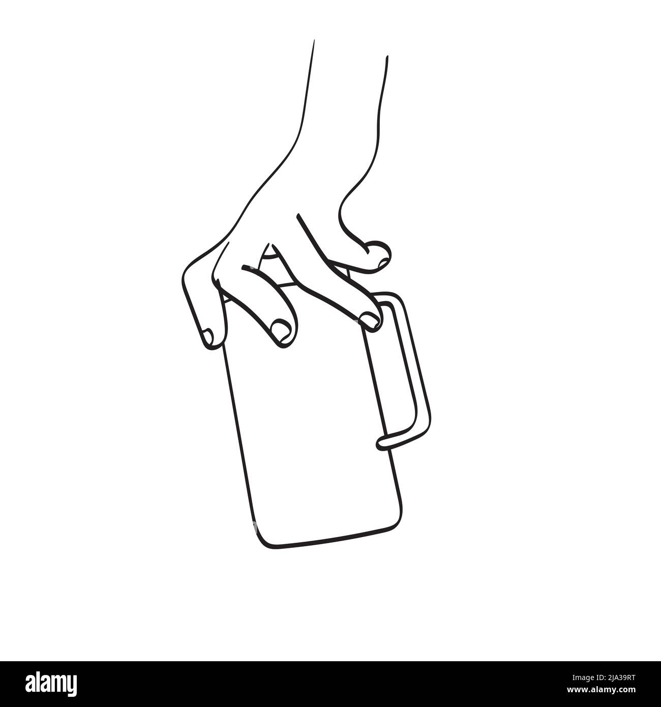 line art closeup hand holding mug illustration vector hand drawn ...