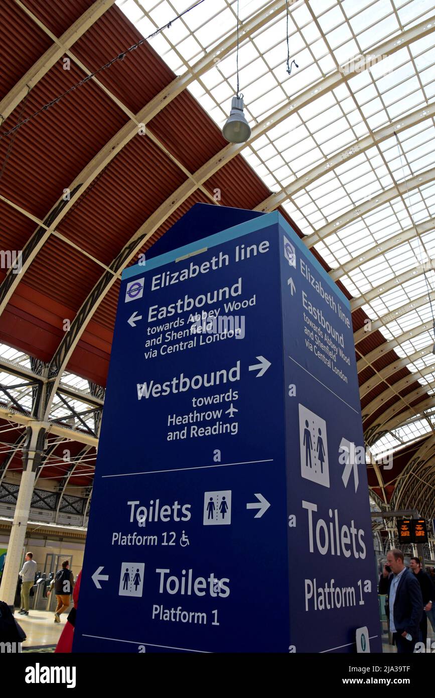 Direction signs for the TFL Crossrail Elizabeth Line train services on ...