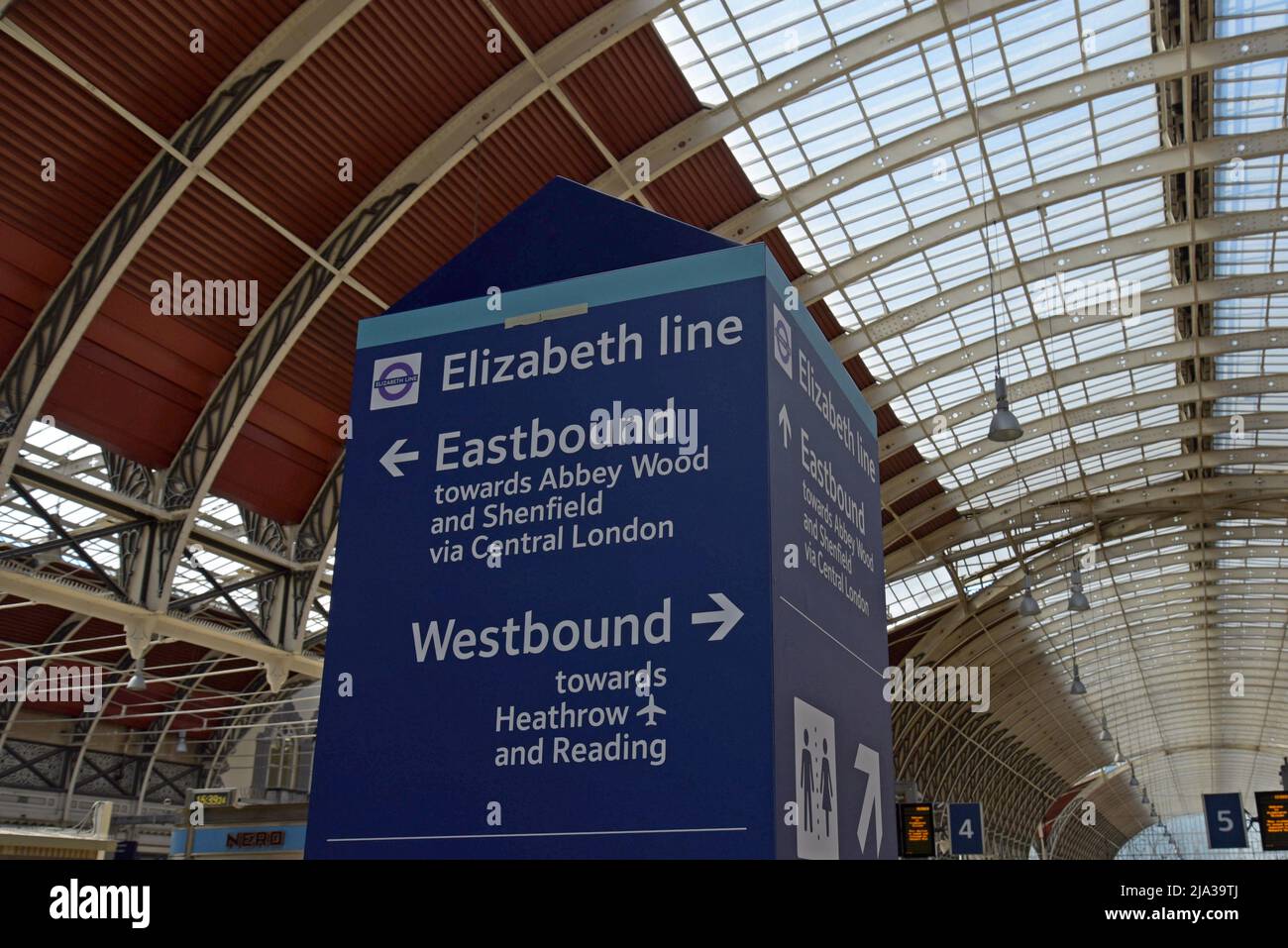 Direction signs for the TFL Crossrail Elizabeth Line train services on ...