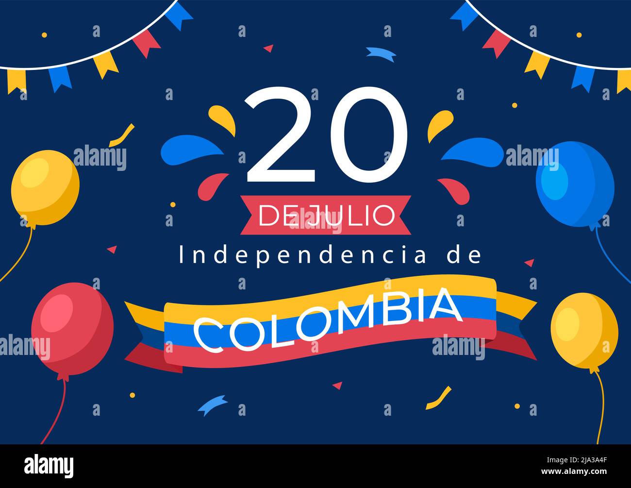 20 De Julio Independencia De Colombia Cartoon Illustration With Flags