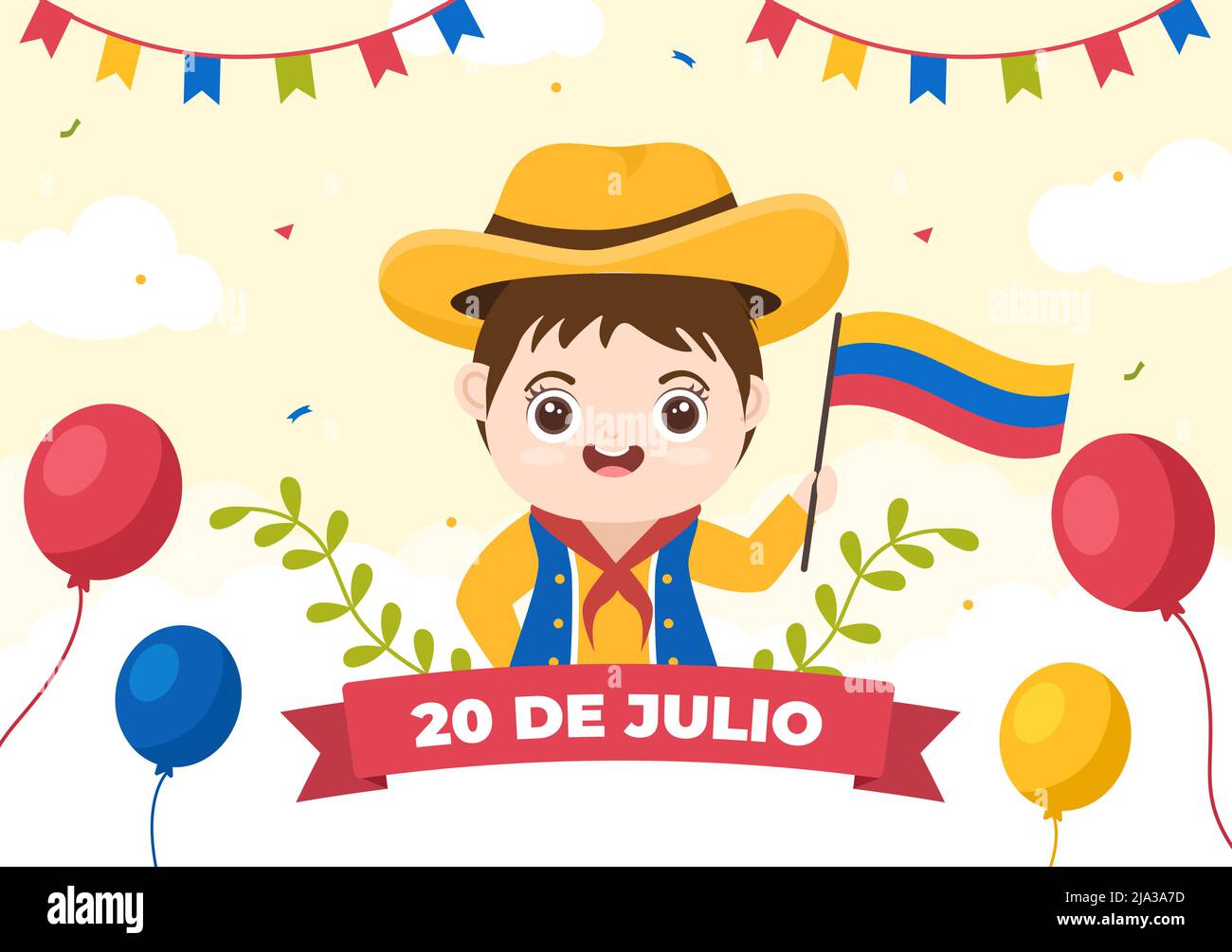 20 De Julio independencia De Colombia Cartoon Illustration with Flags ...