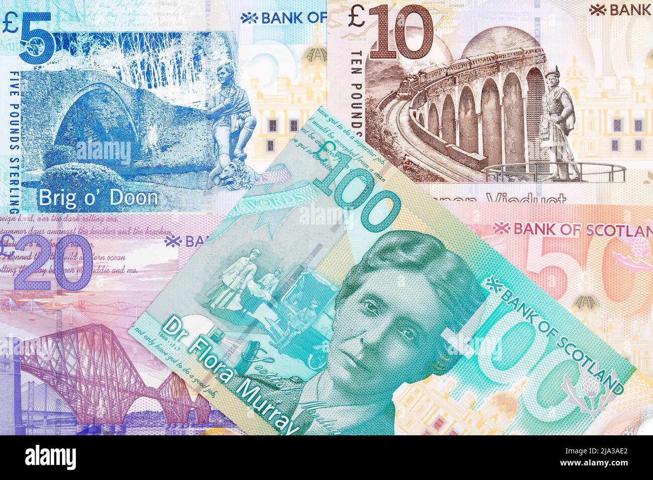 Scottish Pounds, business background with a new series of banknotes ...