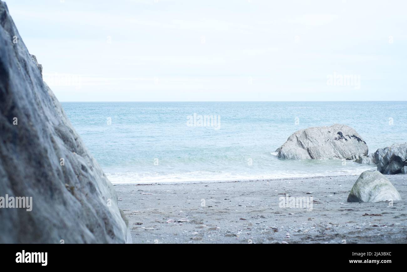 coastal view of the Atlantic from Lee Bay, Devon UK. Beachscape Stock ...