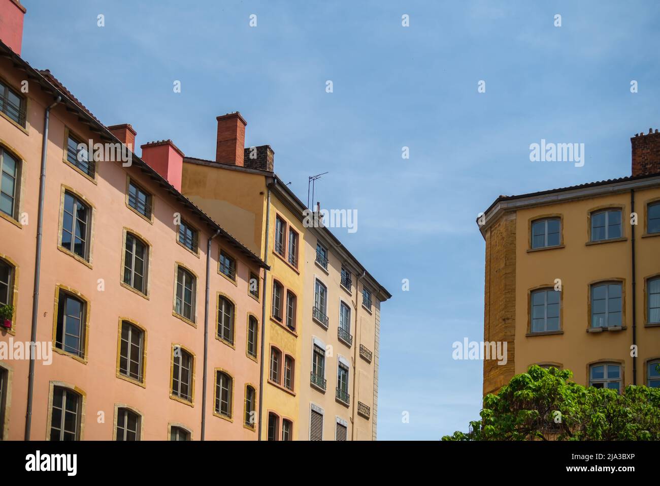 Typical colourful residential buildings in the old city of Lyon Stock ...