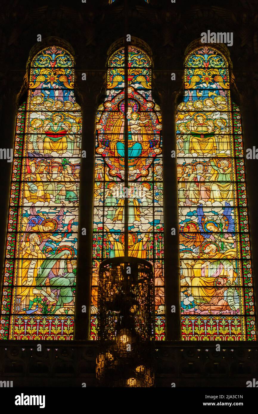 Lyon, France - May 10, 2022 : Interior decorated stained glass windows ...