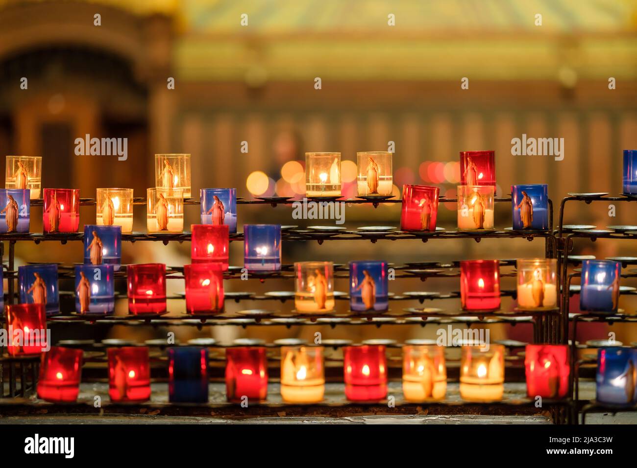 Colorful candles in the Basilica of Notre-Dame Fourviere in Lyon Stock ...