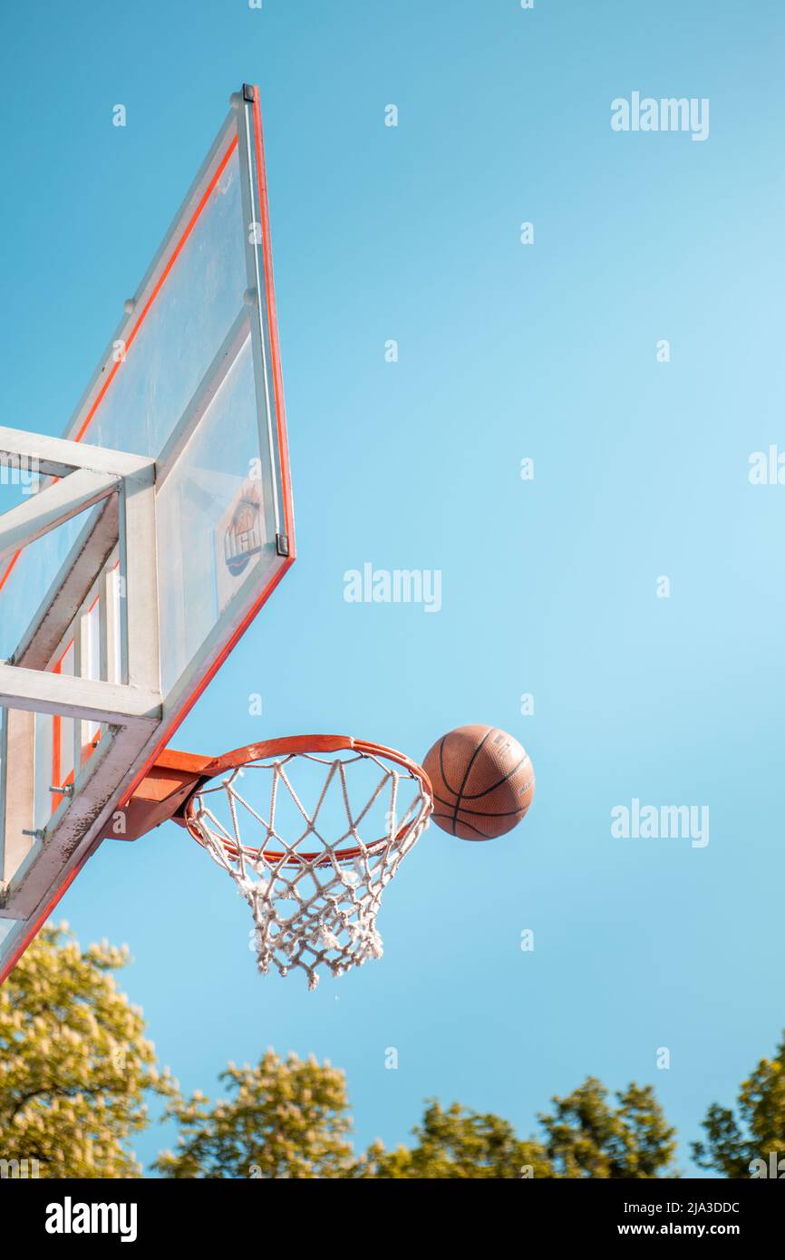 basketball rim ball in net close up Stock Photo - Alamy