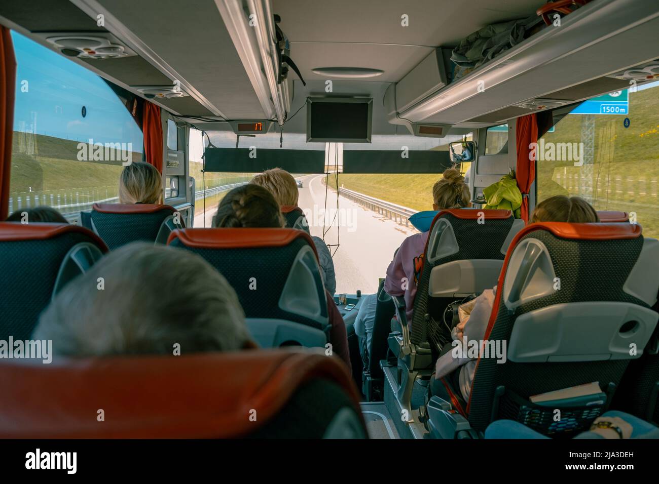 inside coach bus road trip highway Stock Photo - Alamy