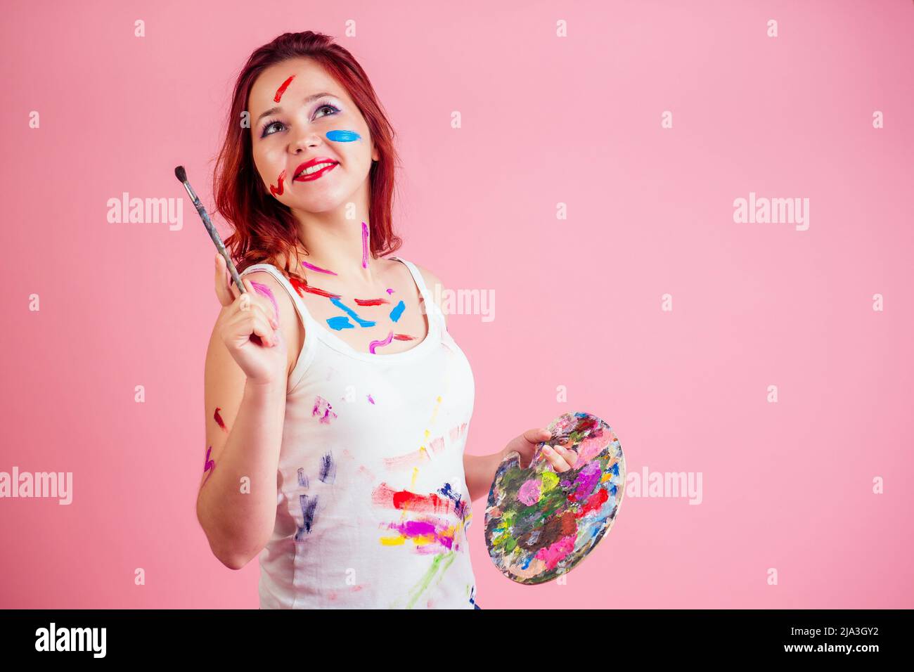 fun dirty make-up artist painter stains blot from paint on the face ...