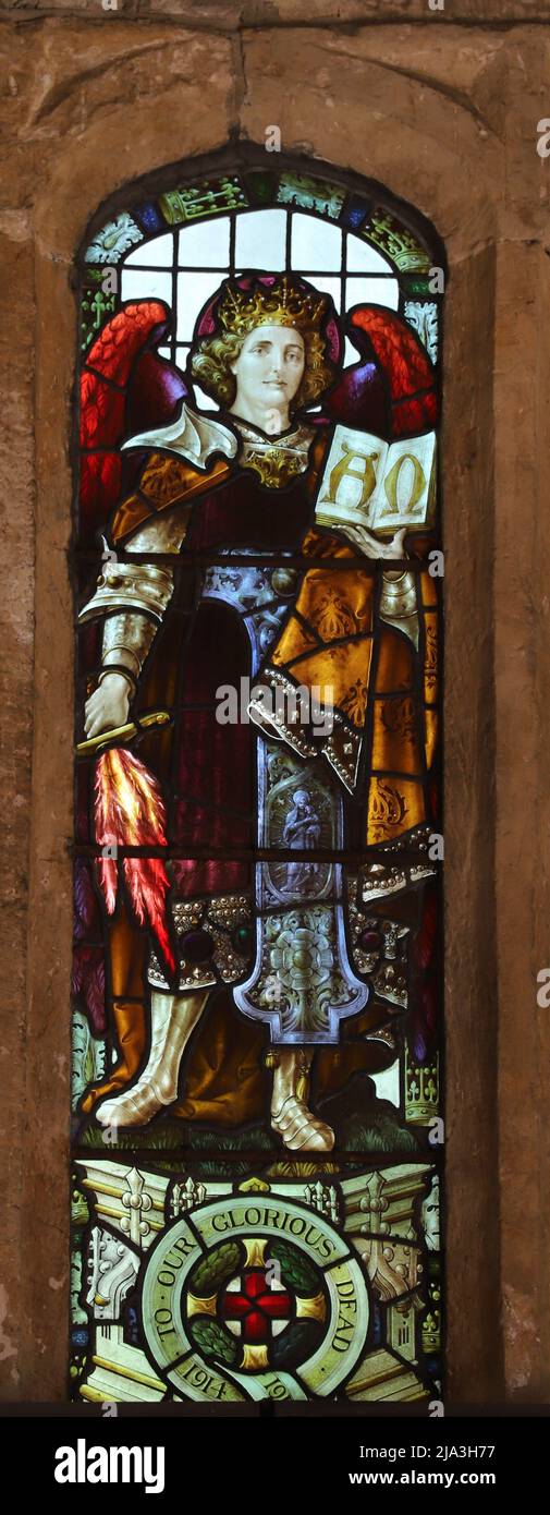 Stained glass window by Percy Bacon depicting St Michael, St James ...