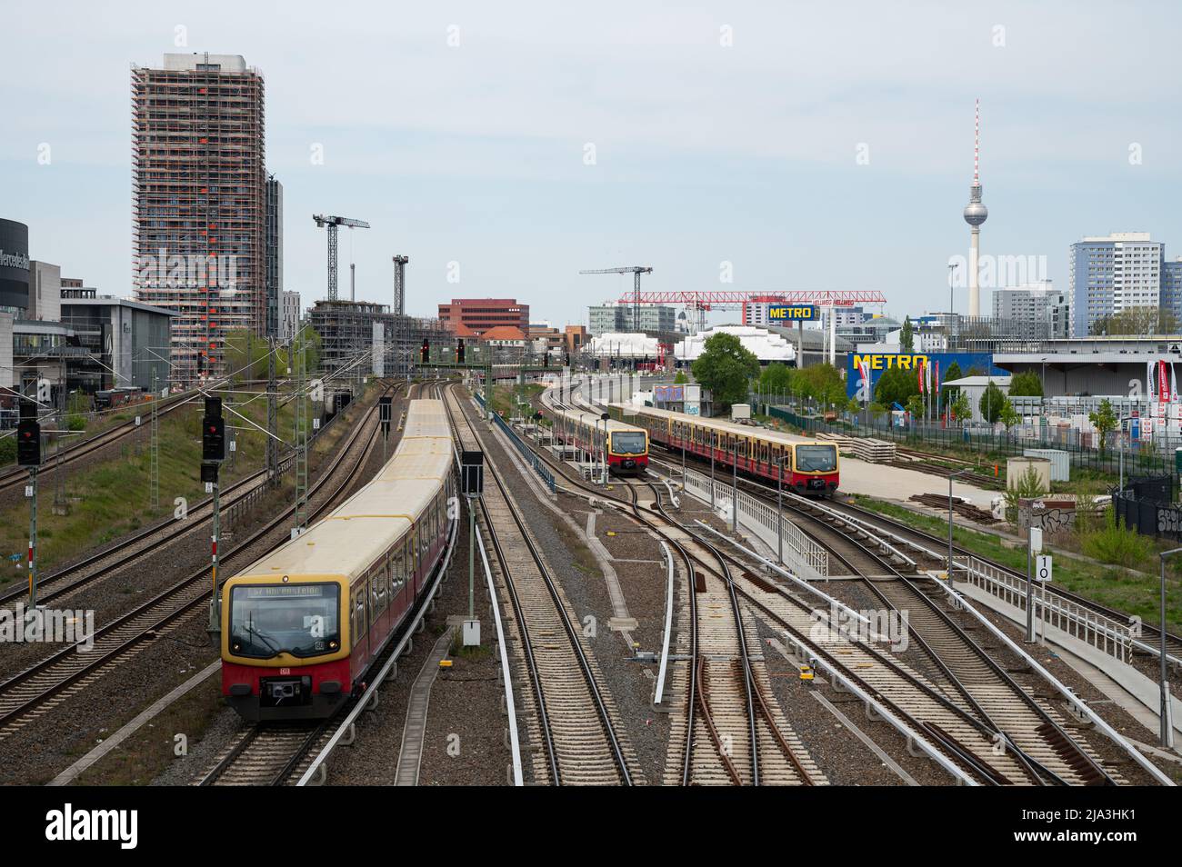 30.04.2022, Berlin, Germany, Europe - Suburban trains of the S-Bahn ...