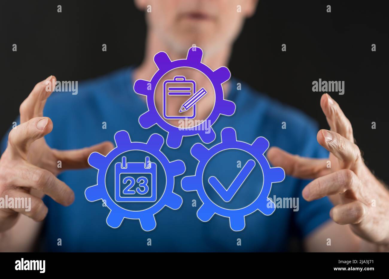 Action plan concept between hands of a man in background Stock Photo ...