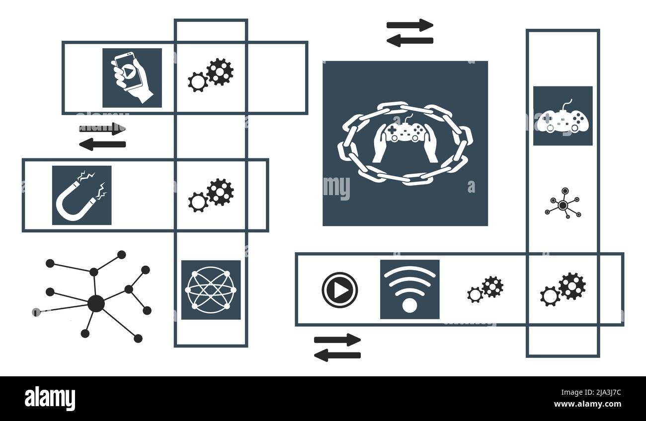 Concept of video game addiction with connected icons Stock Photo - Alamy