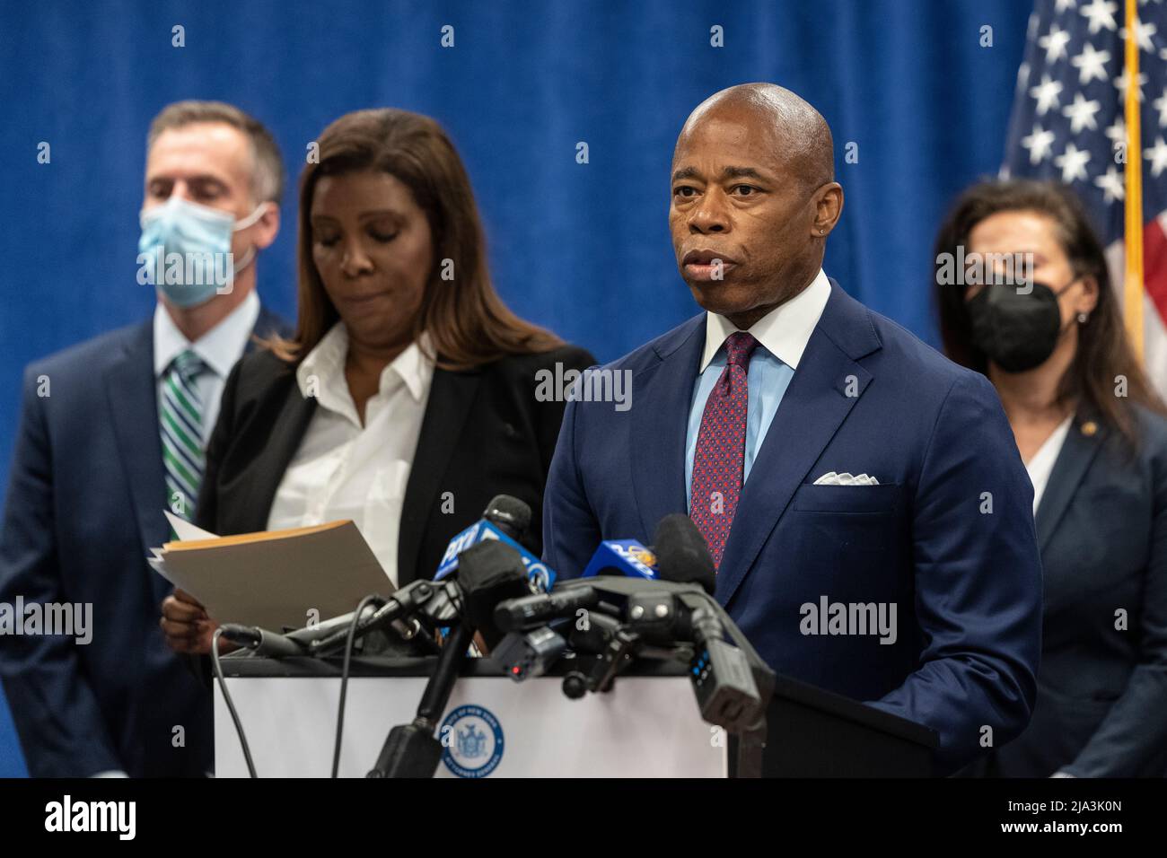 New York, NY - May 26, 2022: Mayor Eric Adams speaks during joint ...
