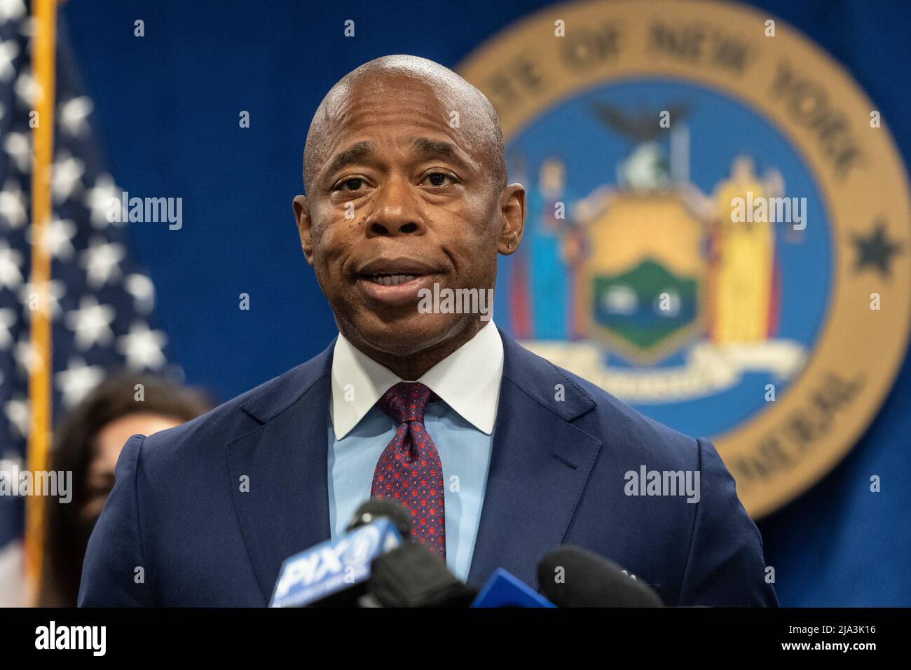 New York, NY - May 26, 2022: Mayor Eric Adams speaks during joint ... New York, NY - May 26, 2022: Mayor Eric Adams speaks during joint ...