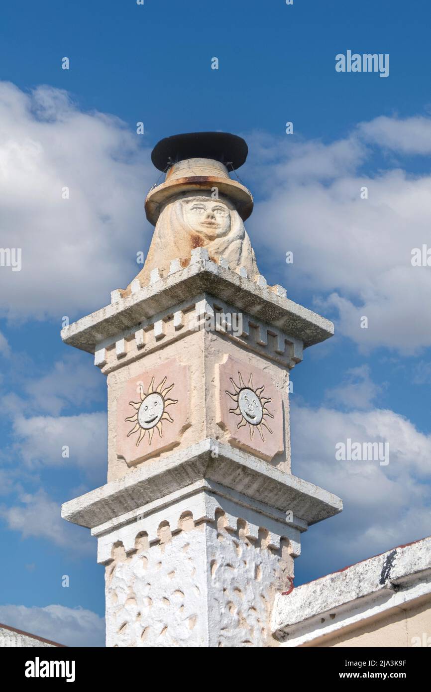Close view of the typical traditional architecture of Algarve chimneys ...