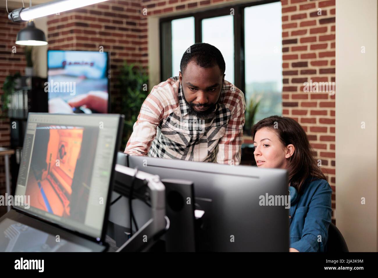 Creative company digital designer signaling faulty graphic software ...