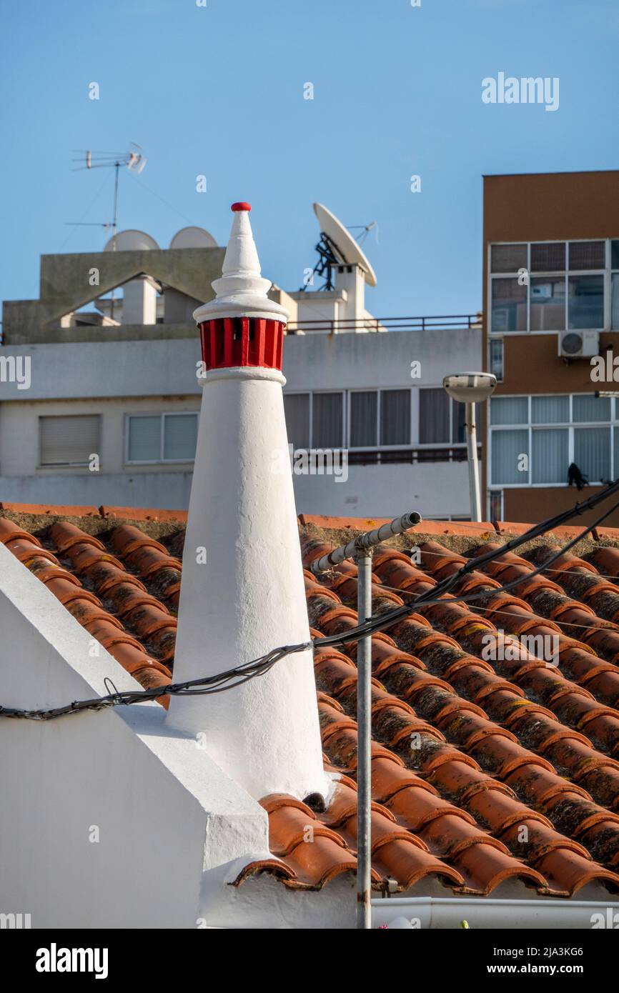 Close view of the typical traditional architecture of Algarve chimneys ...
