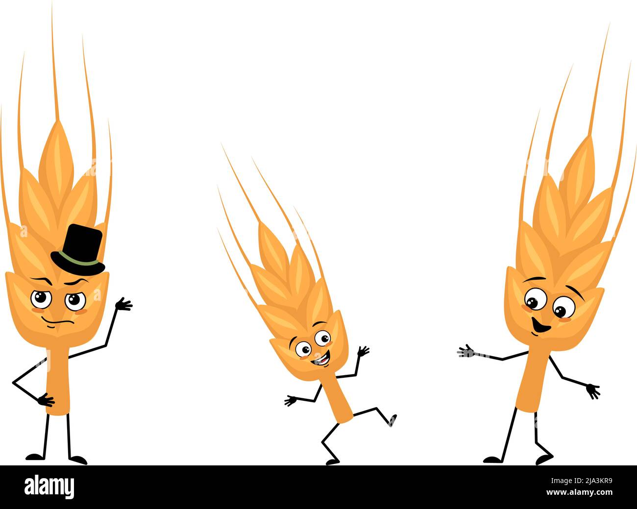 Family of ear of wheat character with happy emotions and poses, smile ...