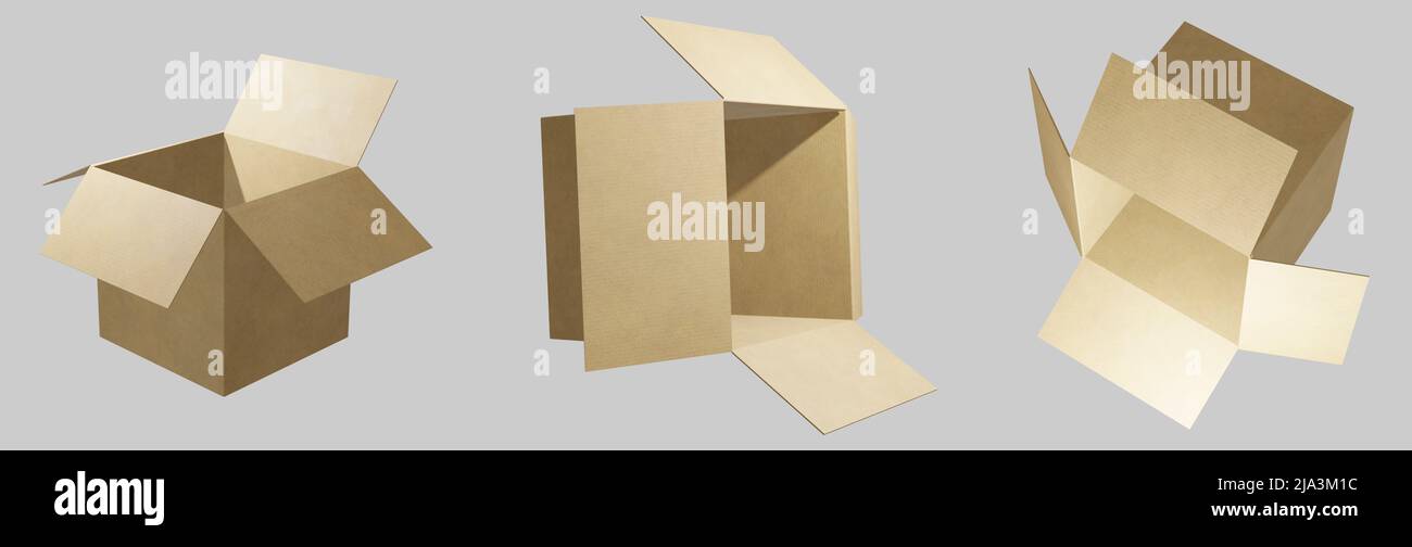 a set of three open cardboard boxes. open cardboard box for your design ...