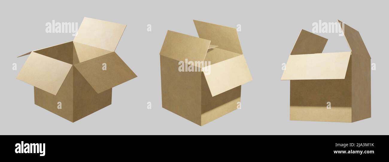 a set of three open cardboard boxes. open cardboard box for your design ...