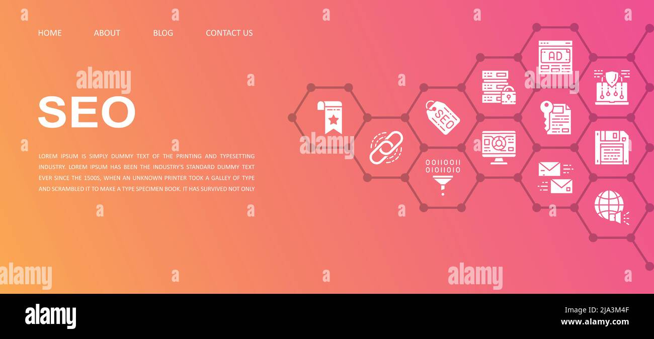 SEO landing page template. Bookmark, Hosting, Hyperlink, Advertisement ...