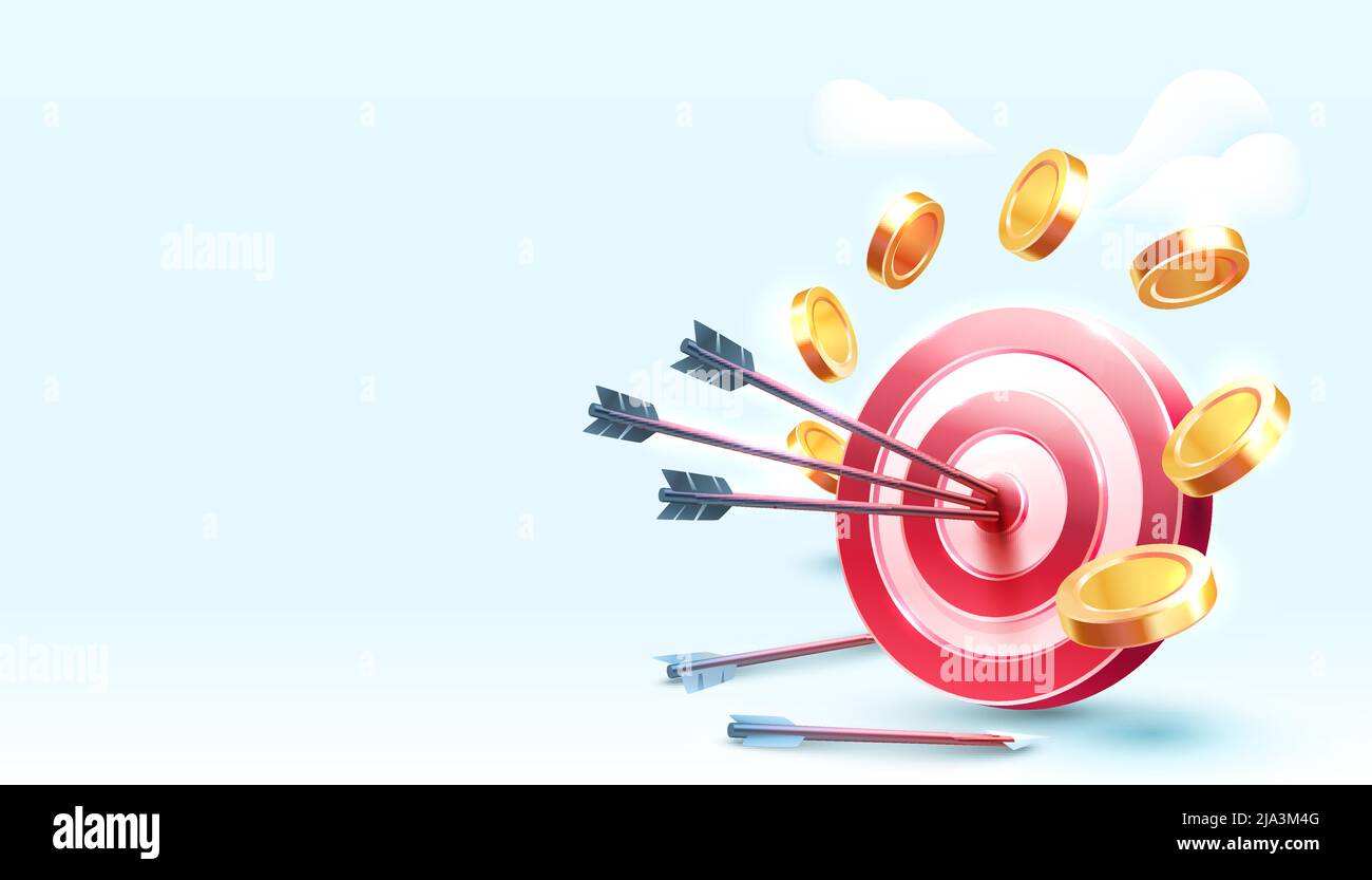 Target finance landing page, banner business 3d icon. Vector ...
