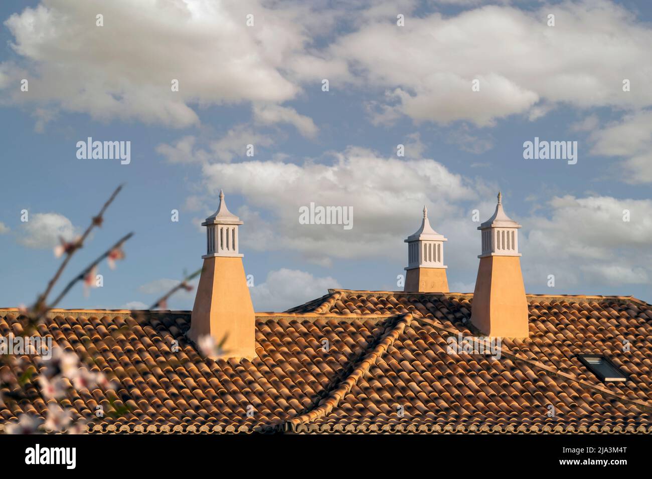 Close view of the typical traditional architecture of Algarve chimneys ...
