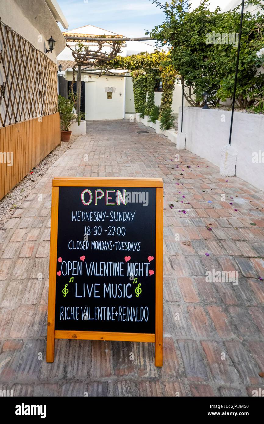 SANTA BARBARA DE NEXE, PORTUGAL - 22nd JANUARY 2022: Blackboard board ...