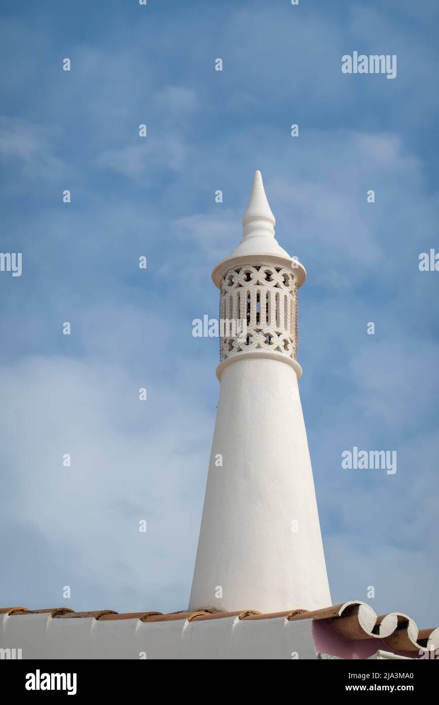 Close view of the typical traditional architecture of Algarve chimneys ...