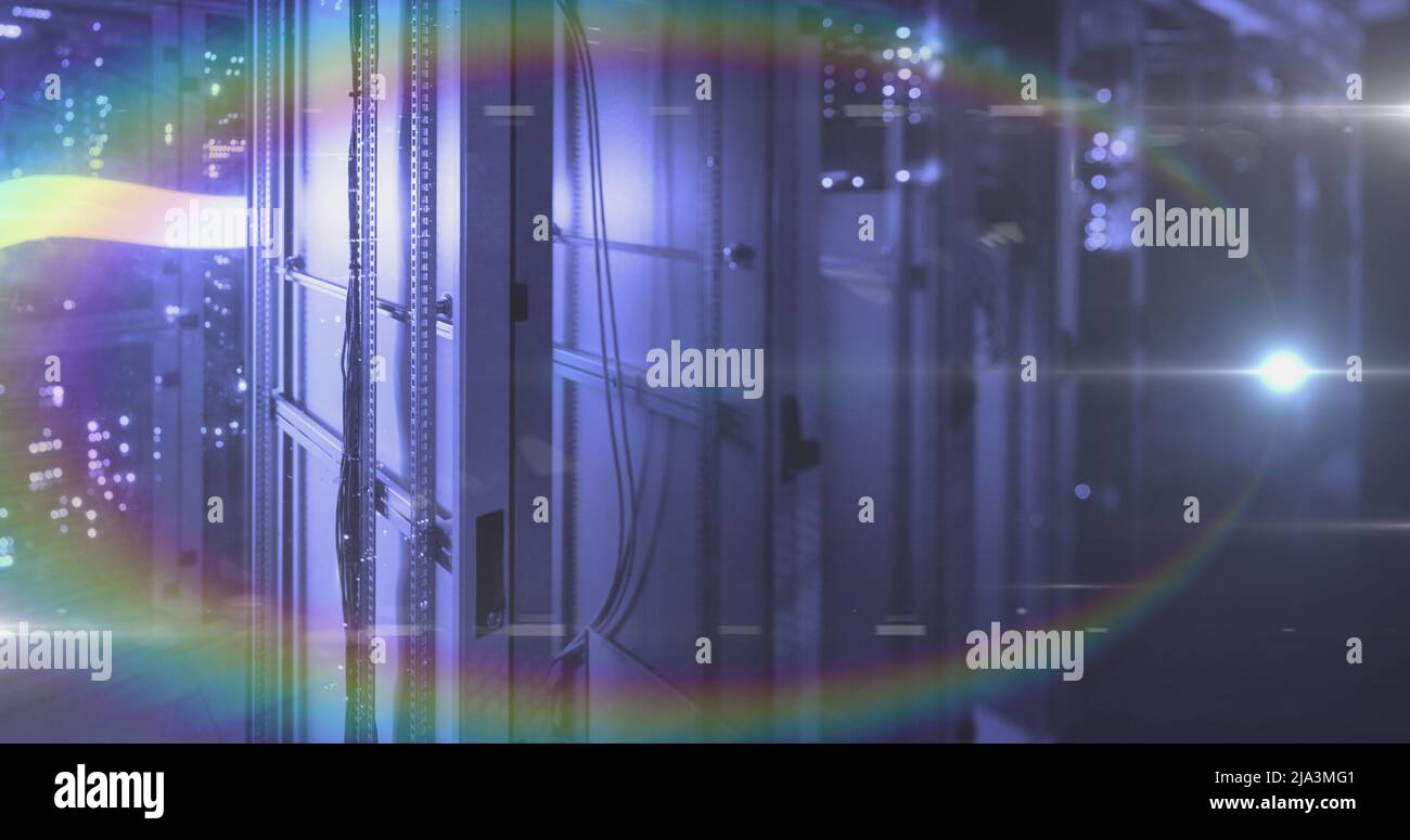 Computer servers in a server room with glowing lights Stock Photo - Alamy