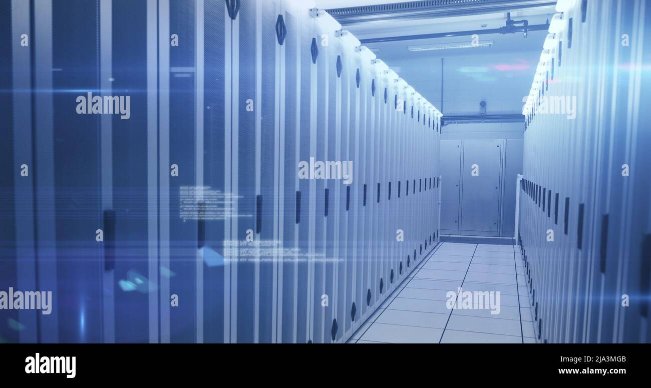 Computer servers in a server room with glowing lights Stock Photo - Alamy