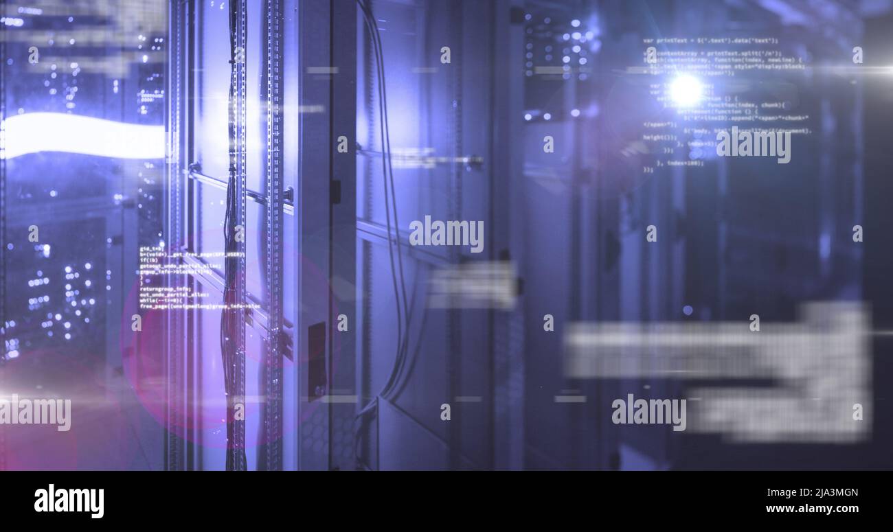 Computer servers in a server room with glowing lights Stock Photo - Alamy
