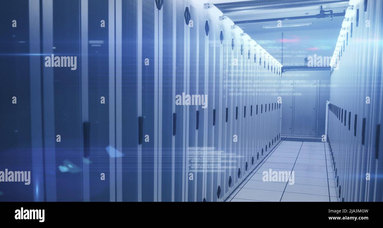 Computer servers in a server room with glowing lights Stock Photo - Alamy