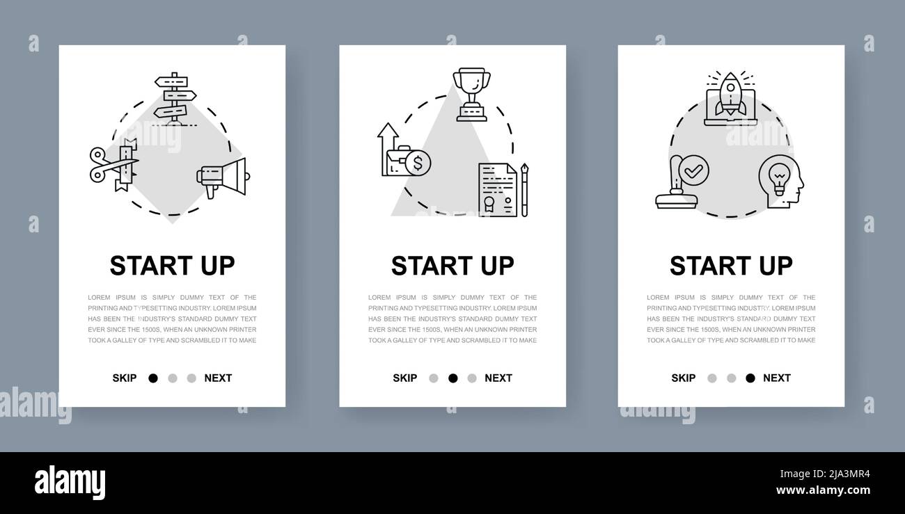 Start up mobile app screens. Time management, idea generation ...