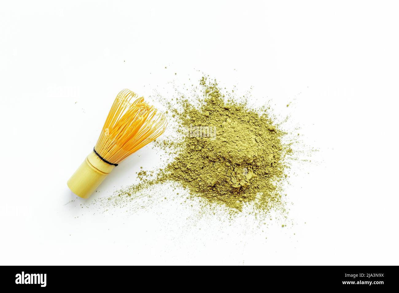 Splash of matcha tea powder on white background Stock Photo - Alamy