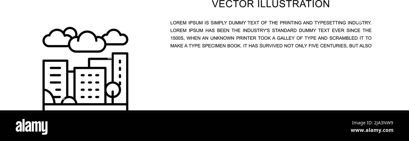 Vector city, town and countryside landscape one line icon. Continuous ...